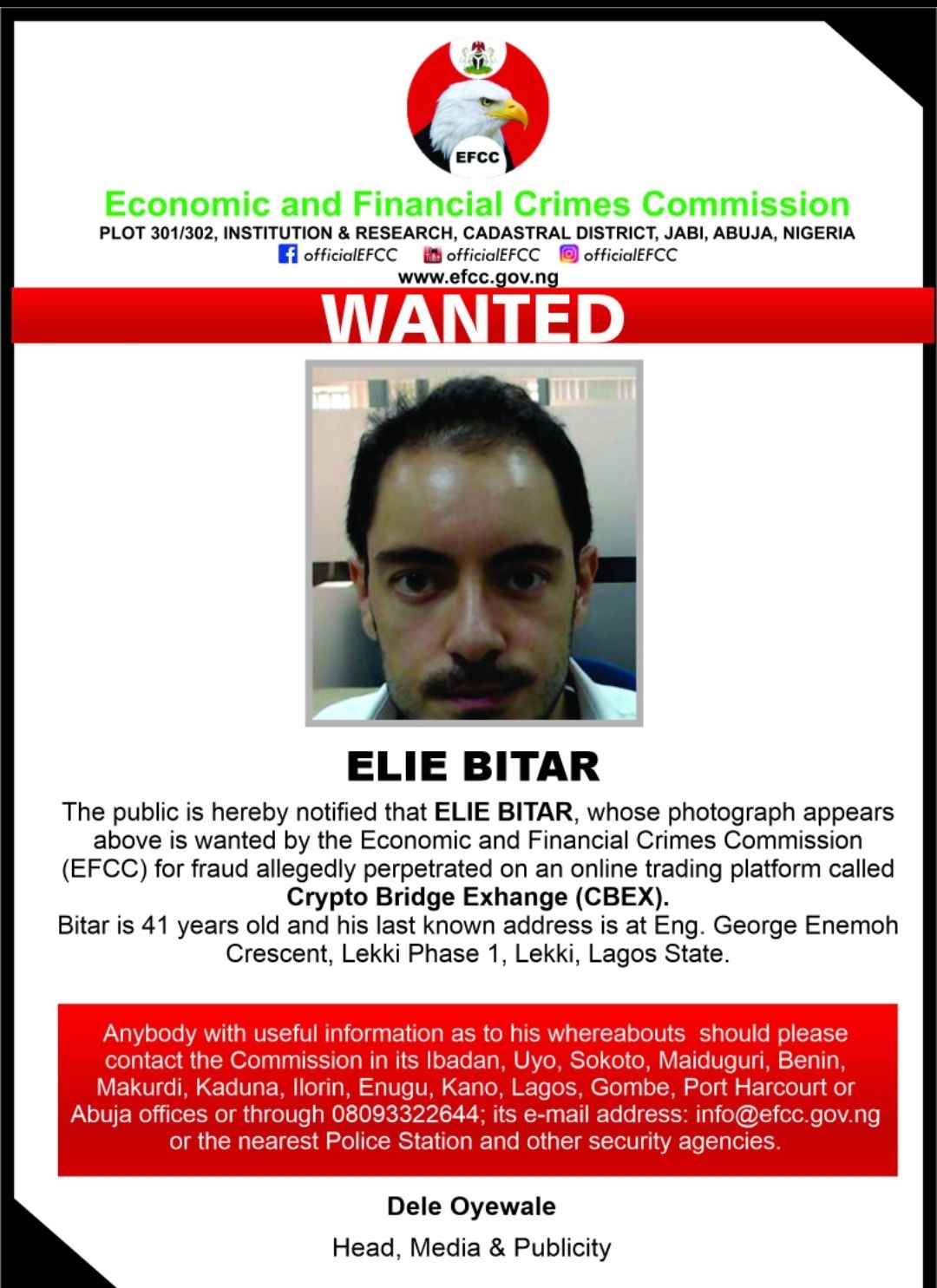 CBEX: Foreigner declared wanted by EFCC over investment fraud